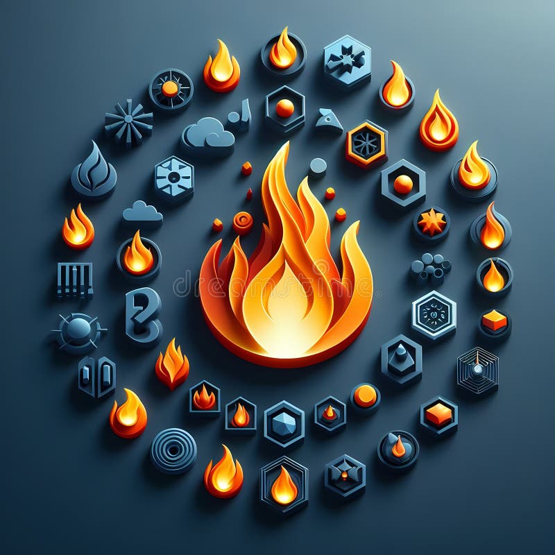 Dynamic Fire among Iconic Surroundings Stock Illustration ...