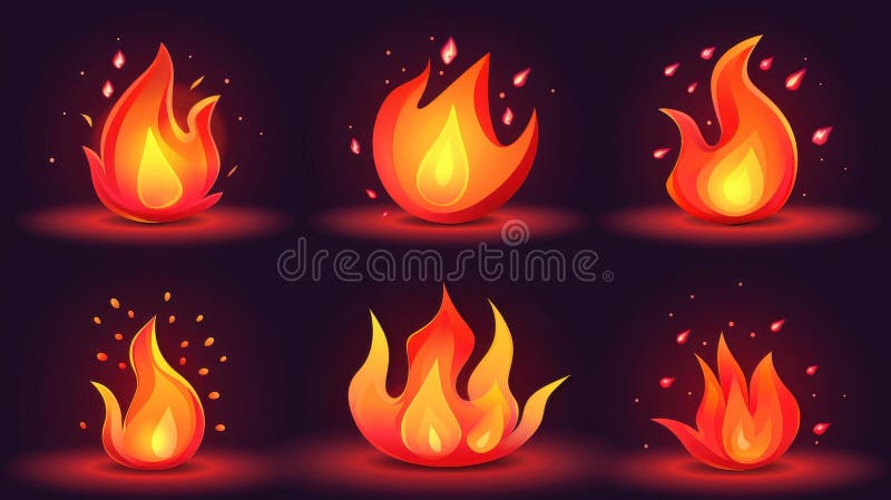 Dynamic Fire Illustrations Showcasing Flames, Fireballs, and a Vibrant ...