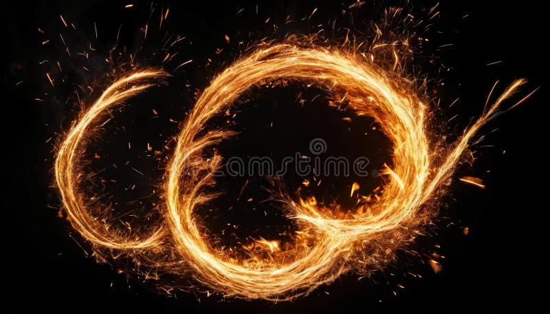 Dynamic Fire Swirl Against a Black Background Stock Illustration ...
