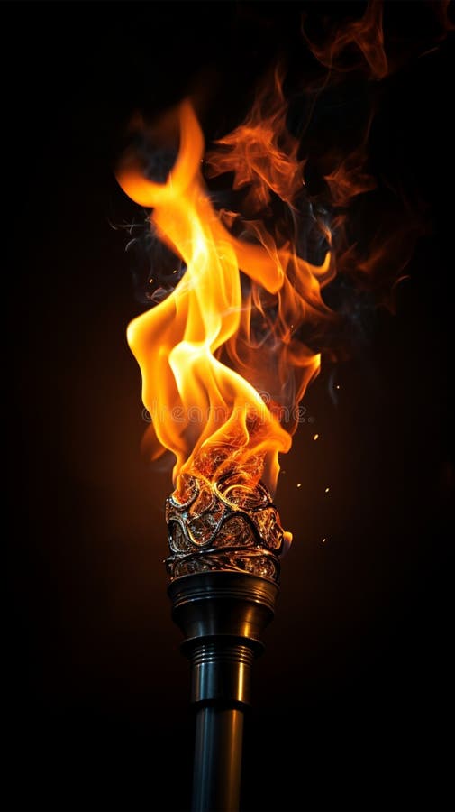 Dynamic Fire Torch, Close Up on Black, Radiating Intense Luminosity ...