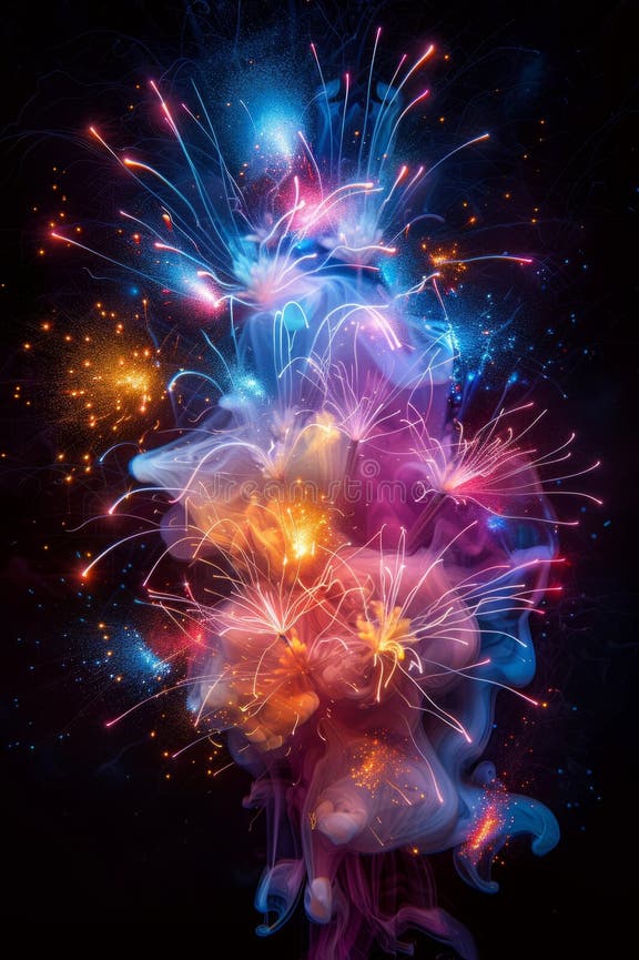 Dynamic Firework Display Against Dark Sky Symbolizing Joy and ...