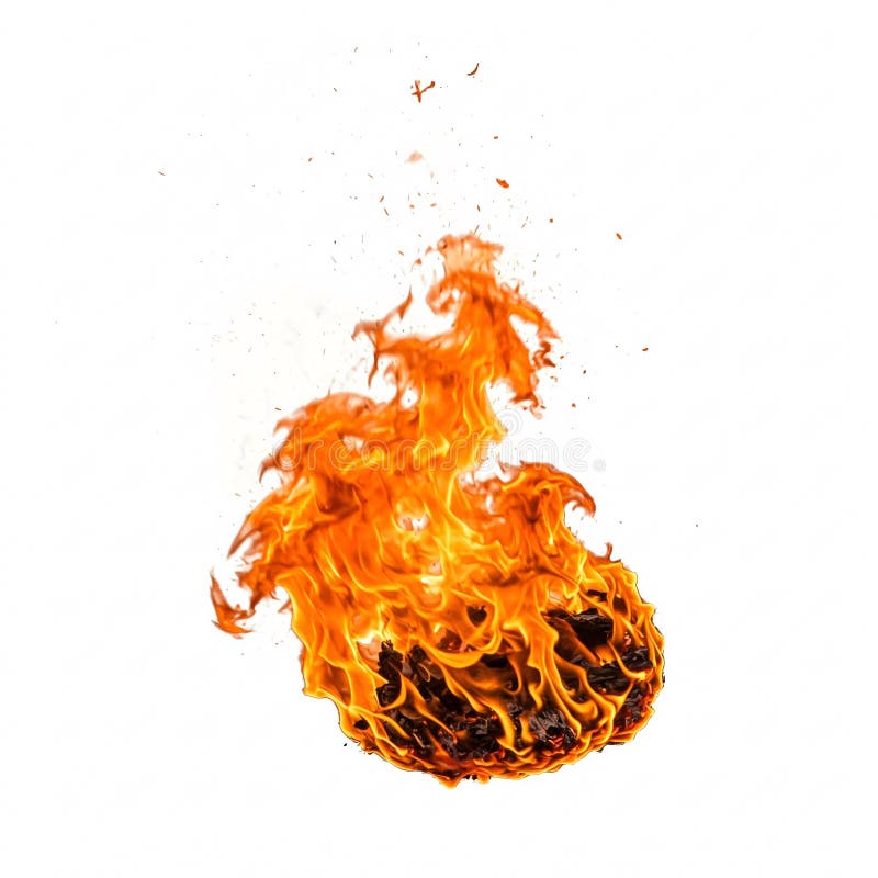 A Dynamic Flame, Appearing To Be Falling, Isolated on a White Stock ...