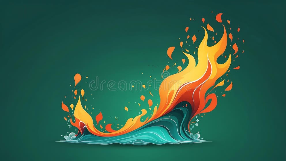 Dynamic Flame and Water Element Fluid on Green B Ai Generated Stock ...