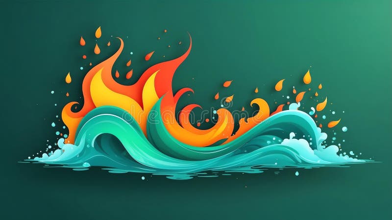 Dynamic Flame and Water Element Fluid on Green B Ai Generated Stock ...
