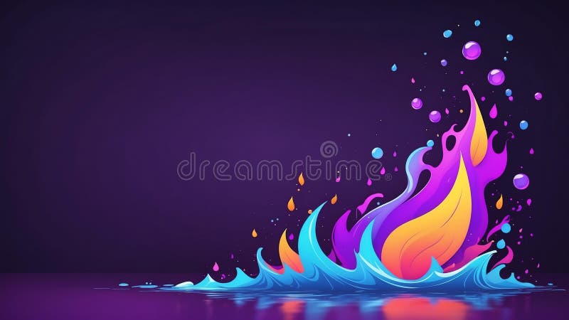 Dynamic Flame and Water Element Fluid on Purple Ai Generated Stock ...