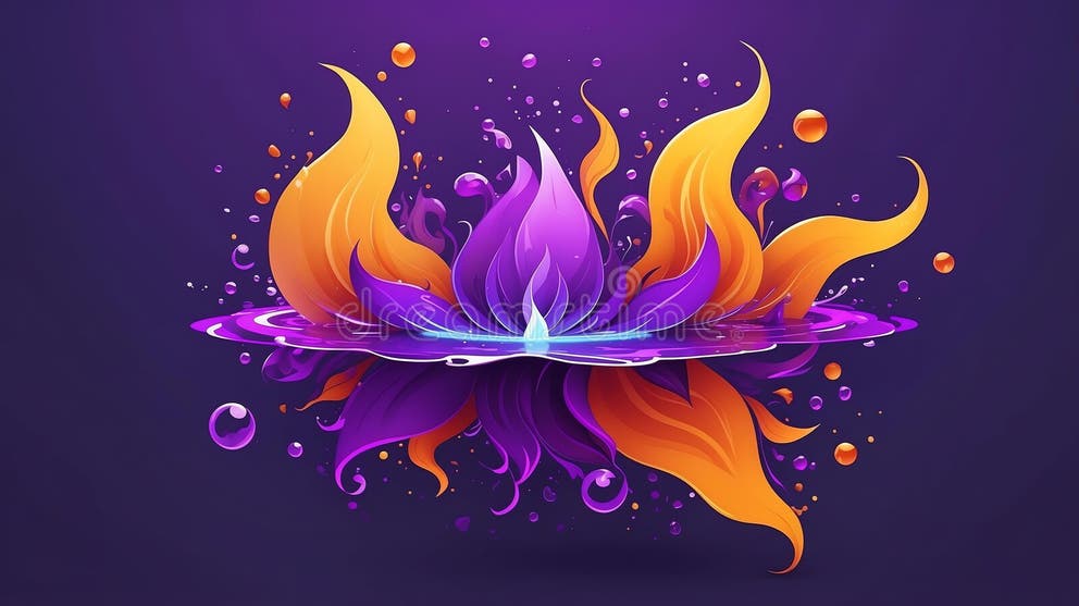 Dynamic Flame and Water Element Fluid on Purple Ai Generated Stock ...
