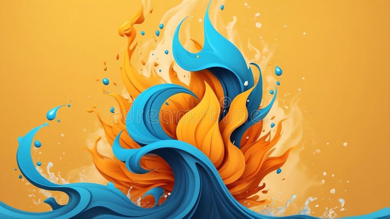 Dynamic Flame and Water Element Fluid on Yellow Ai Generated Stock ...