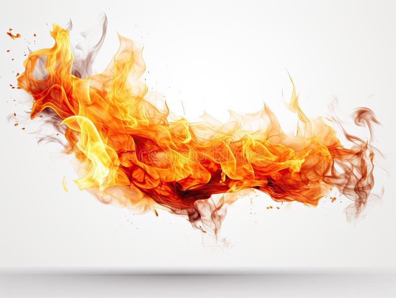 Dynamic Flames: Realistic Fire Display Against a White Background Stock ...