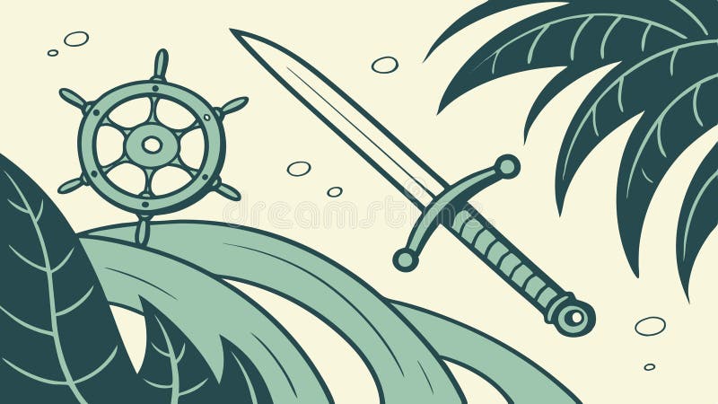 Sword and Ship Wheel, Nautical Weapon Flat Vector Art, Vector Design ...