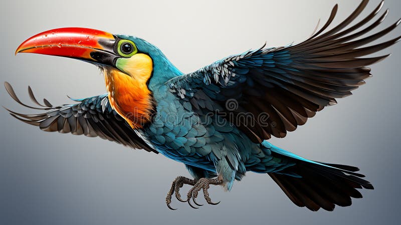 Flight Pose of a Toucan, Highlighting Its Colorful Beak and Wings ...