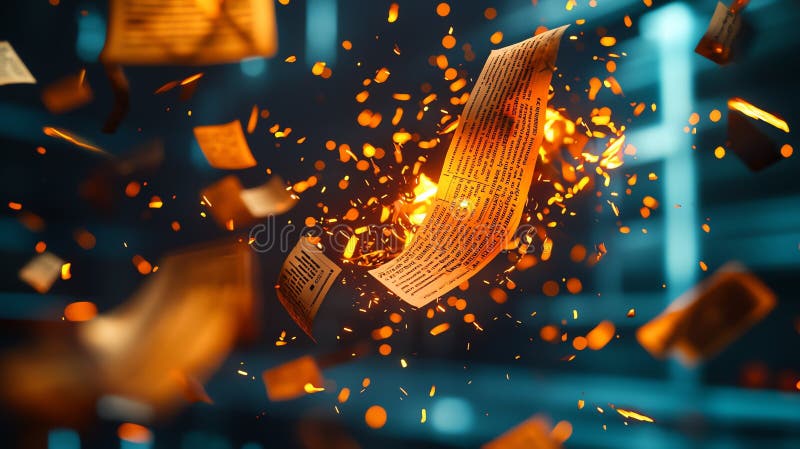 Dynamic Floating Pieces of Copper with Sparks on a Dark Background ...