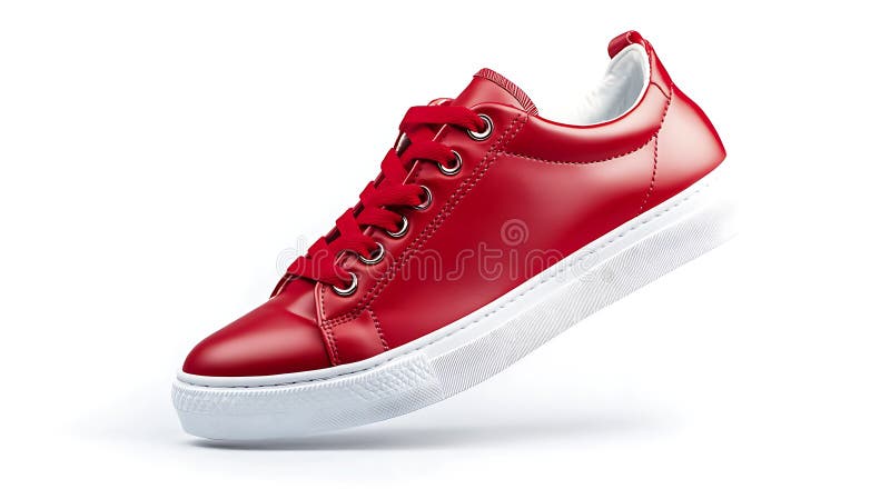 Dynamic Floating Red Leather Sneakers for Women on Clean White ...