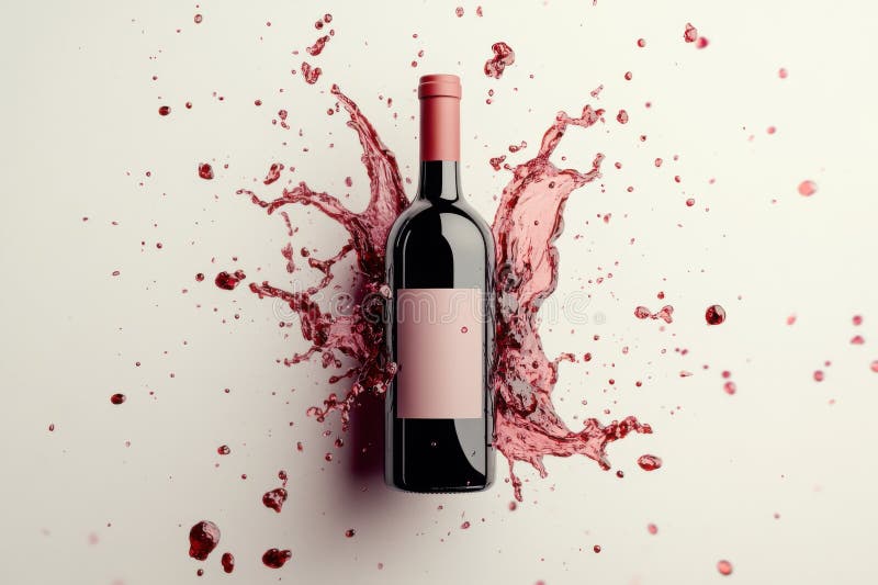 Dynamic Floating Wine Bottle Mockup with Splash Effect on a White ...