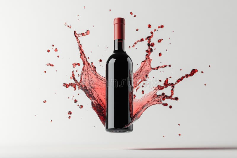 Dynamic Floating Wine Bottle Mockup with Splashing Red Liquid in a ...
