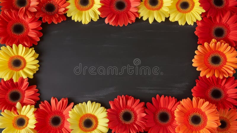 A Dynamic Floral Border Framing a Chalkboard, Providing a Surface for ...