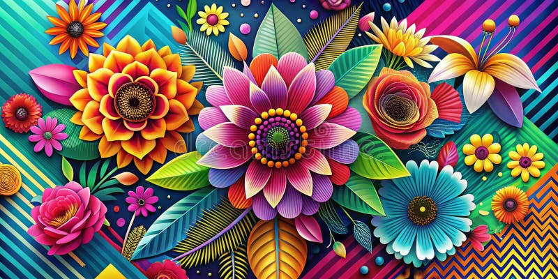 Dynamic Floral Design Playful Typography and Geometric Patterns on a ...