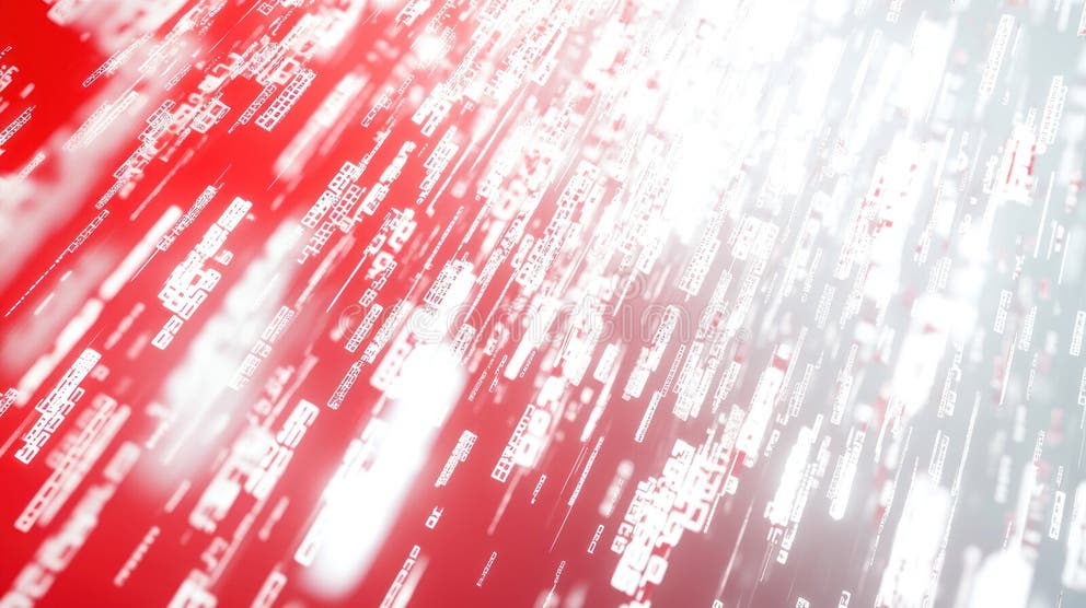 Dynamic Flow Of Binary Data Streams In Glowing Red And White Representing Futuristic Technology