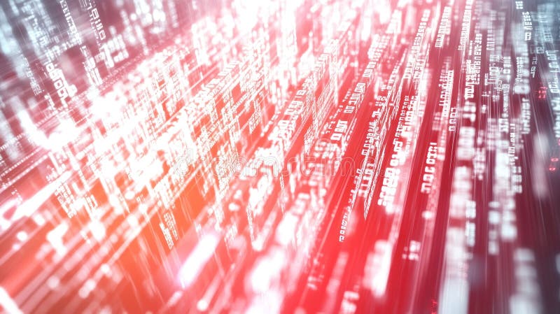 Dynamic Flow Of Binary Data Streams In Glowing Red And White Representing Futuristic Technology