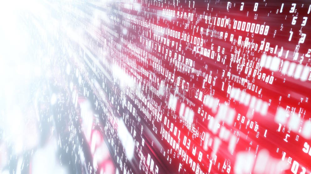 Dynamic Flow of Binary Data Streams in Glowing Red and White, Representing Futuristic Technology ...