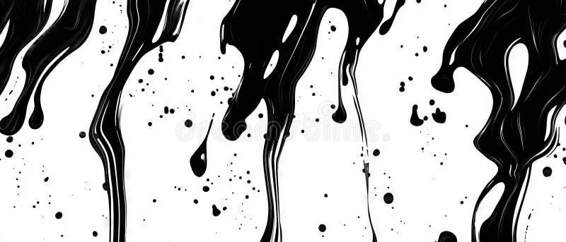 Dynamic Flow of Black Ink Drips Creating a Seamless Pattern on a White ...