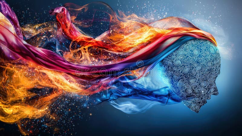 Dynamic Flow of Colorful Ribbons Around a Human Head Digital Art ...