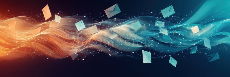 Dynamic Flow of Digital Envelopes Showcasing Vibrant Blue and Orange ...