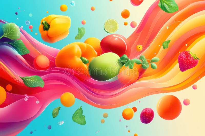 Dynamic Flow of Fresh Groceries in Vibrant Colors and Smooth Gradients ...