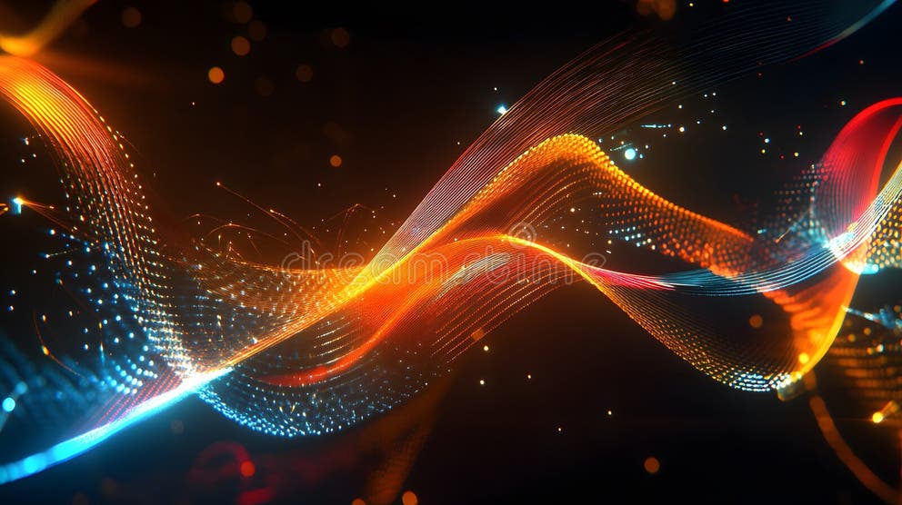 A Dynamic Flow of Luminous Lines and Geometric Shapes Waves Stock Photo ...