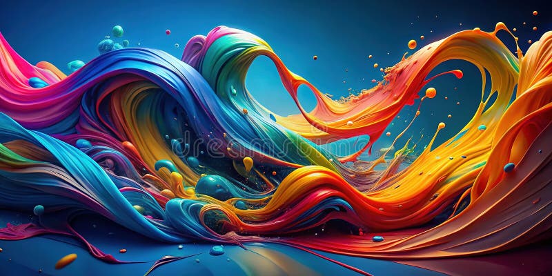 Dynamic Flow of Vibrant Liquid Paint on a Striking Blue Background ...
