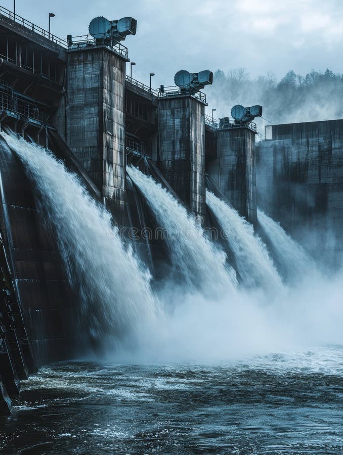 Dynamic Flow of Water from a Powerful Dam Stock Illustration ...