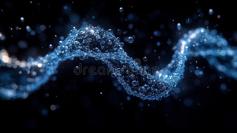 Dynamic Flow of Water with Sparkling Bubbles and Light Effects Stock ...