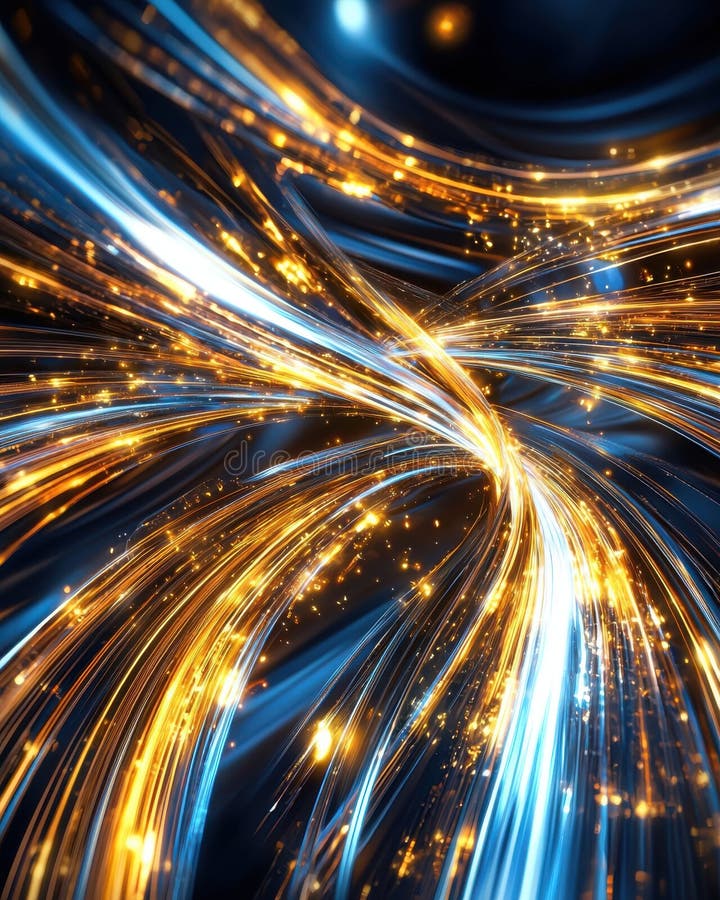 Dynamic Flowing Light Trails in Vibrant Blue and Gold Hues Create ...