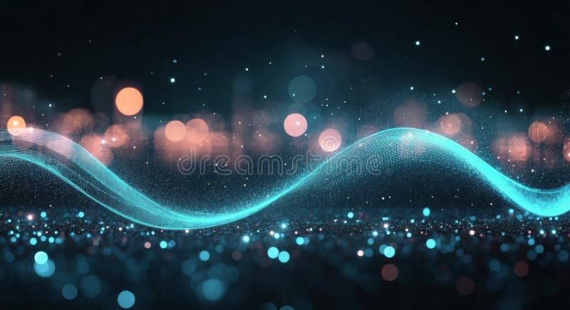 Dynamic Flowing Wave of Light Particles Against a Dark Background with ...