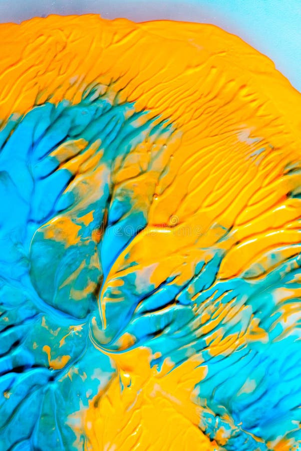 Dynamic Fluid Color Paint Splashes Background. Blue and Orange Mixed ...