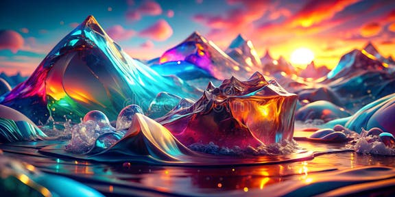 Dynamic Fluidity in 3D Render with Glass, Water, and Plastic Stock ...