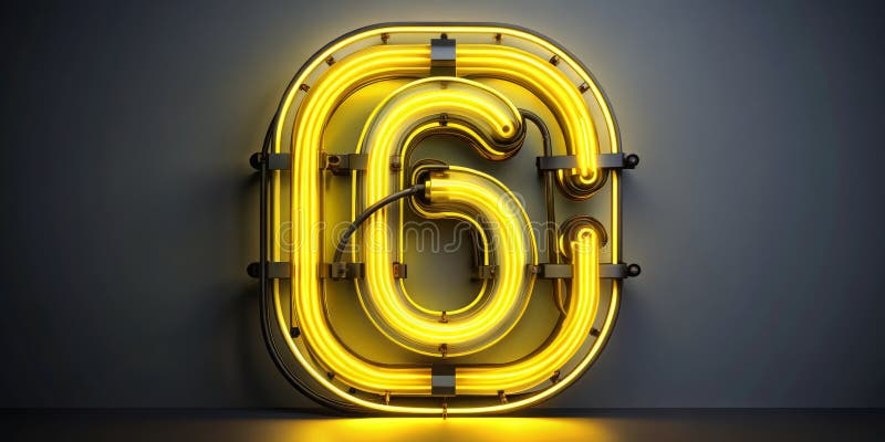 Dynamic Fluorescent Yellow Neon Number 6 in a Nighttime Action Shot 3D ...