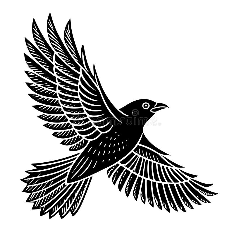 Dynamic Flying Bird Illustration with Detailed Wing Design for Tattoo ...