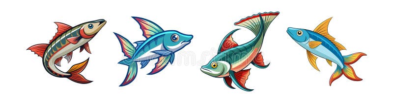 Dynamic Flying Fish in Vibrant Marine Art Stock Vector - Illustration ...