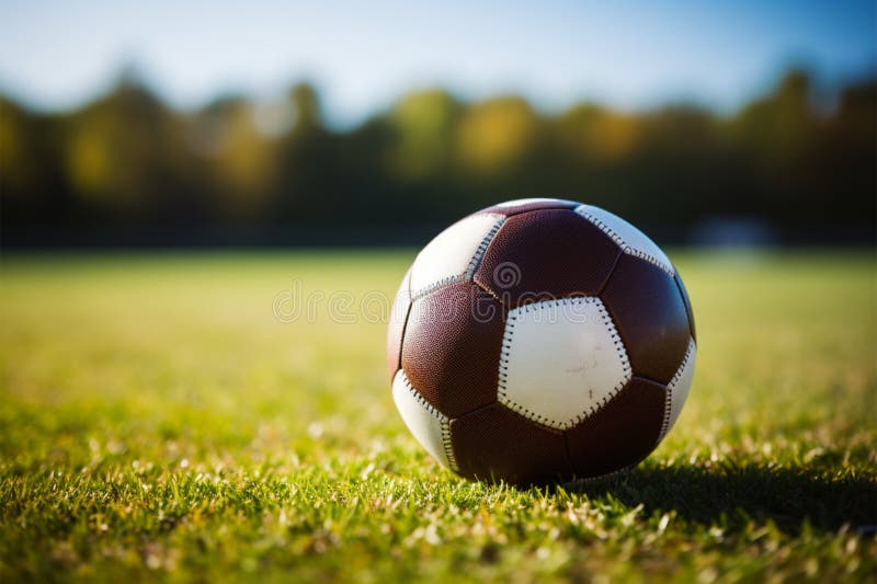 Dynamic Football Shot Closeup on Green Field with Ample Copy Stock ...