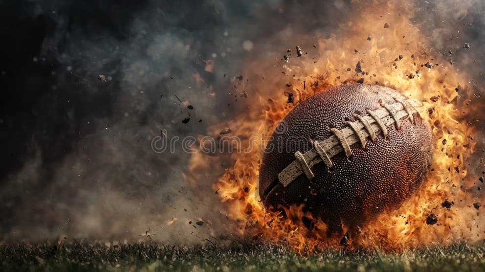 Dynamic Football Soaring through Flames, Capturing the Intense Energy ...