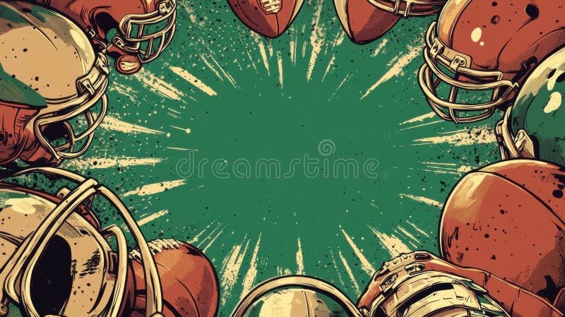 Dynamic Football-themed Comic Book-style Background Featuring Helmets ...