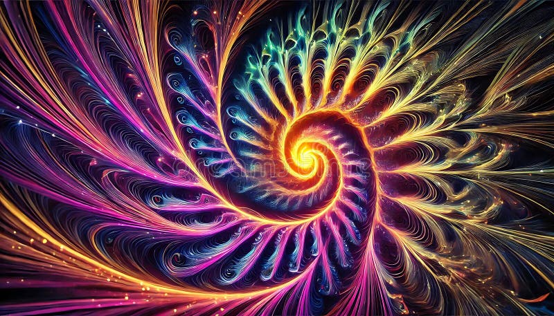 Dynamic Fractal Patterns in Neon Gradients, Spiraling Endlessly into a ...