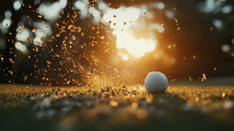 A Dynamic Frame of a Golf Ball Against the Background of the Sunset ...