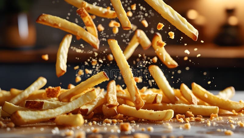 Dynamic French Fry Toss Captured Stock Illustration - Illustration of ...