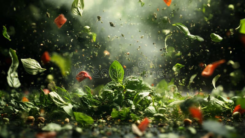 Dynamic Fresh Green Salad with Red Vegetables Stock Illustration ...