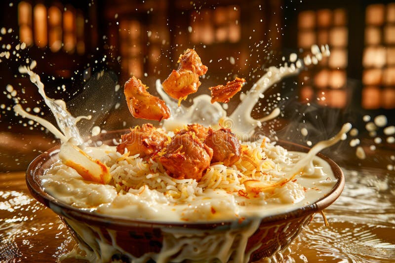 Dynamic Fried Chicken Splash in Bowl of Spaghetti Pasta with Sauce in ...