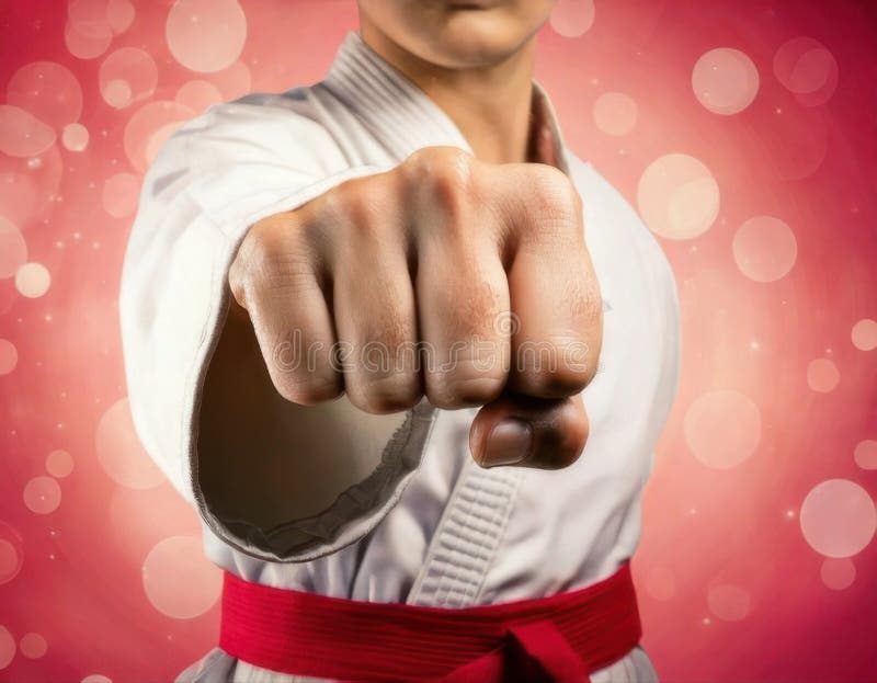 Dynamic Front View Karate Punch in Red and White Stock Illustration ...