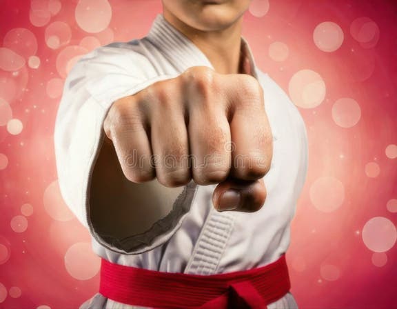 Dynamic Front View Karate Punch in Red and White Stock Illustration ...