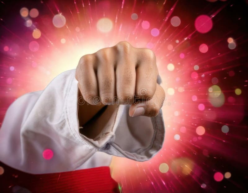 Dynamic Front View Karate Punch in Red and White Stock Illustration ...