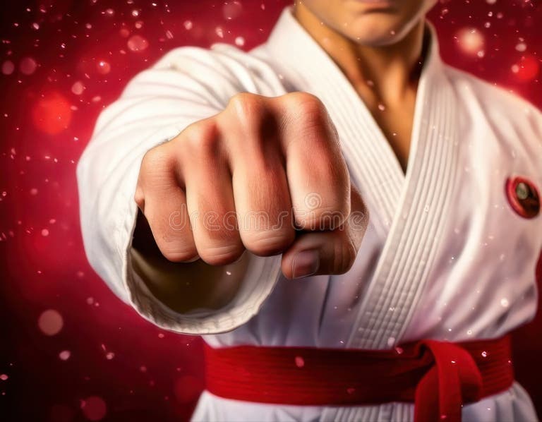 Dynamic Front View Karate Punch in Red and White Stock Illustration ...